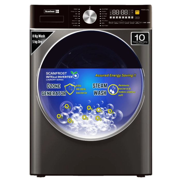 Scanfrost 8KG/5KG Front Load Washer/ Dryer Washing Machine | SFWD85INVME | ToBuy